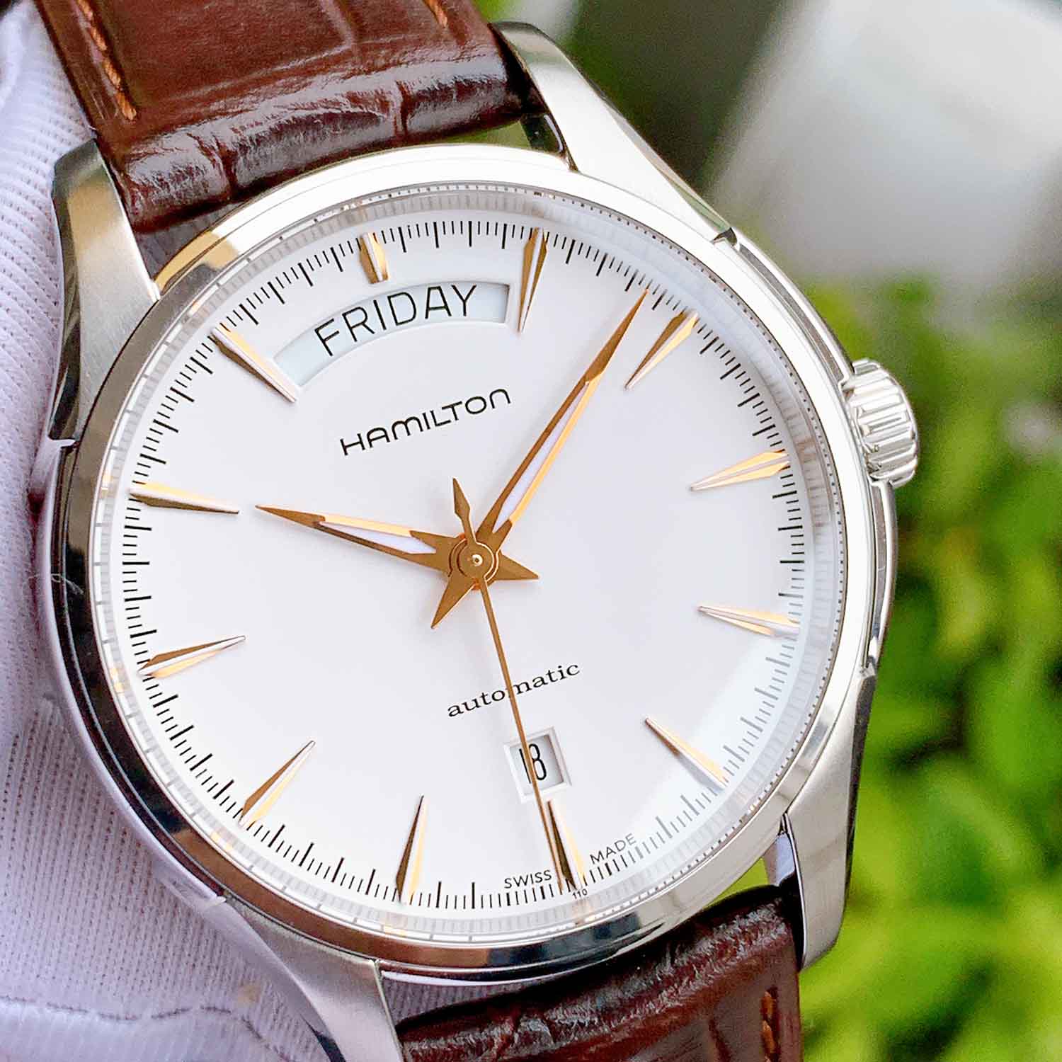Hamilton day date dây da H32505511 used