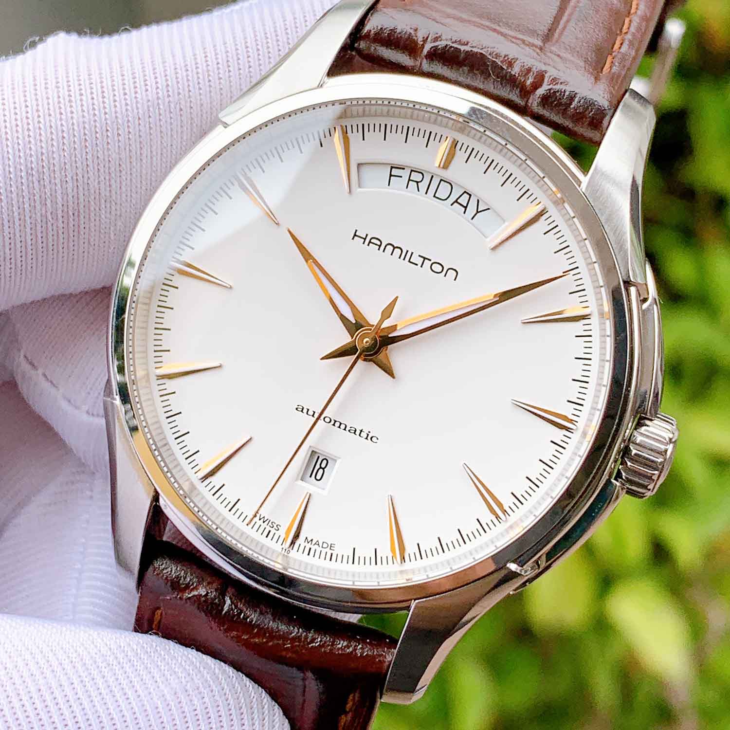 Hamilton day date dây da H32505511 used