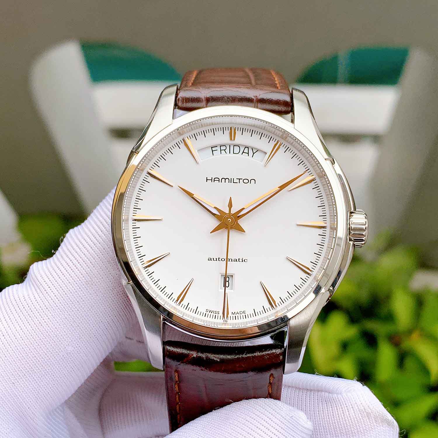 Hamilton day date dây da H32505511 used